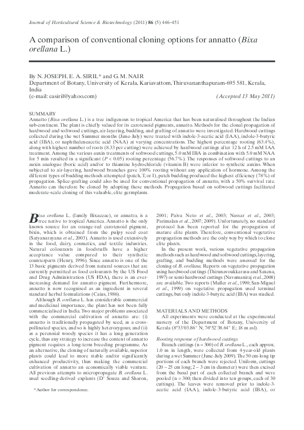 (PDF) A comparison of conventional cloning options for annatto (Bixa ...