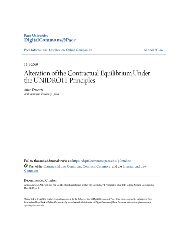 (PDF) Alteration of the Contractual Equilibrium Under the UNIDROIT ...