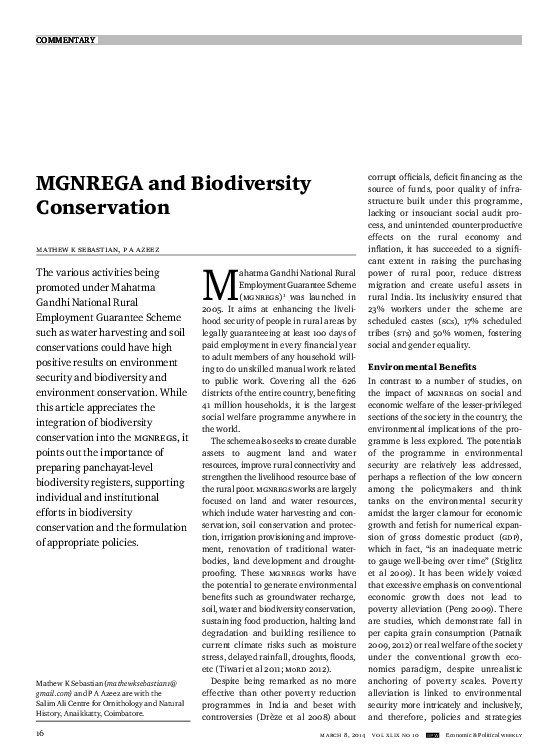 (PDF) MNREGA and biodiversity conservation