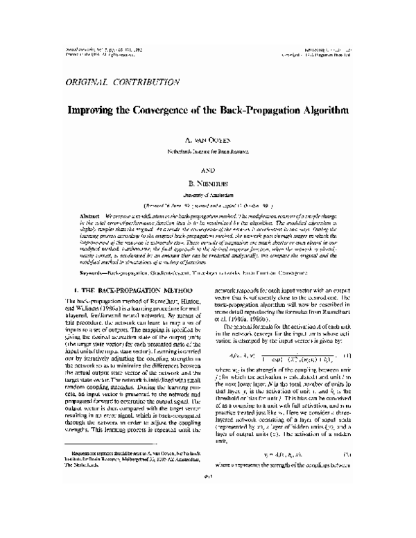 (PDF) Improving the convergence of the back-propagation algorithm