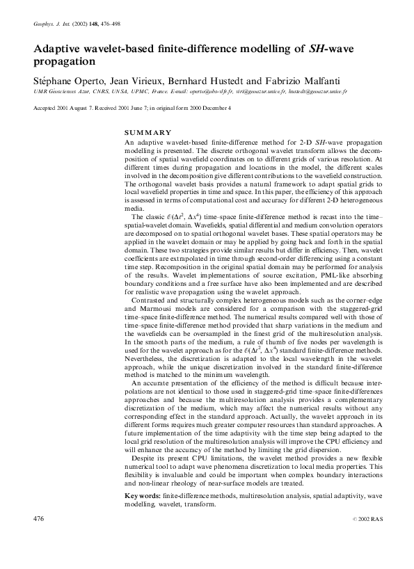(PDF) Adaptive wavelet-based finite-difference modelling of SH-wave propagation