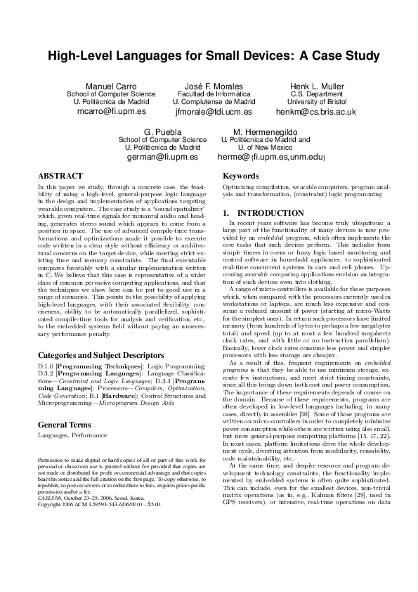 (PDF) High-level languages for small devices: a case study