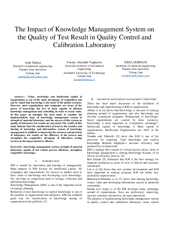 (PDF) The Impact of Knowledge Management System on the Quality of Test ...