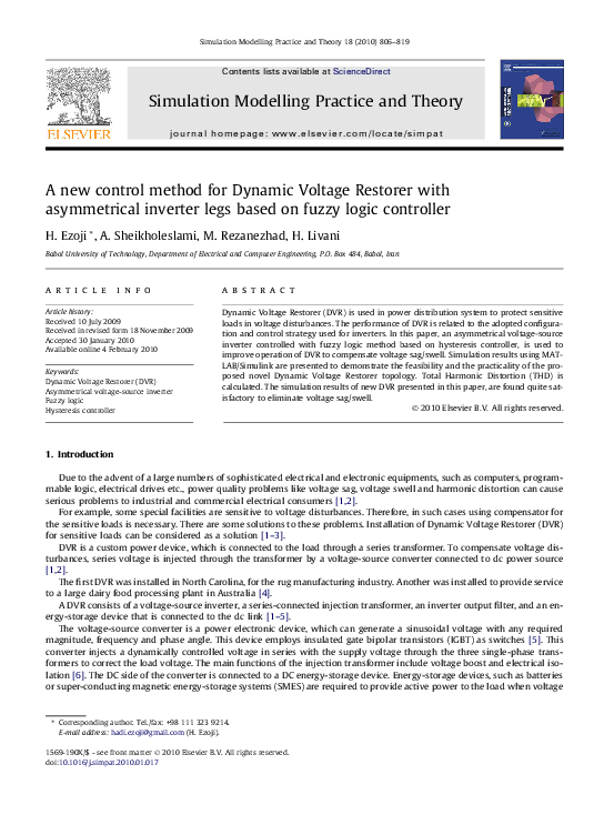 Pdf A New Control Method For Dynamic Voltage Restorer With Asymmetrical Inverter Legs Based On