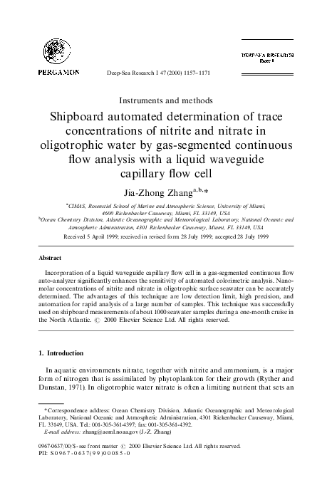 Pdf Shipboard Automated Determination Of Trace Concentrations Of Nitrite And Nitrate In