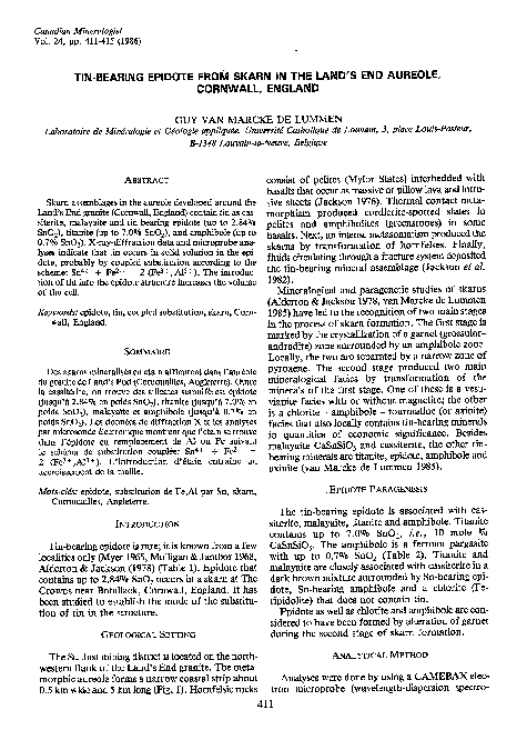 (PDF) TIN.BEARING EPIDOTE FROM SKARN IN THE LAND'S END AUREOLE ...