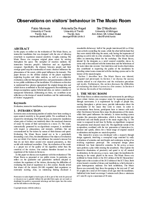 (PDF) Observations on visitors' behaviour in The Music Room