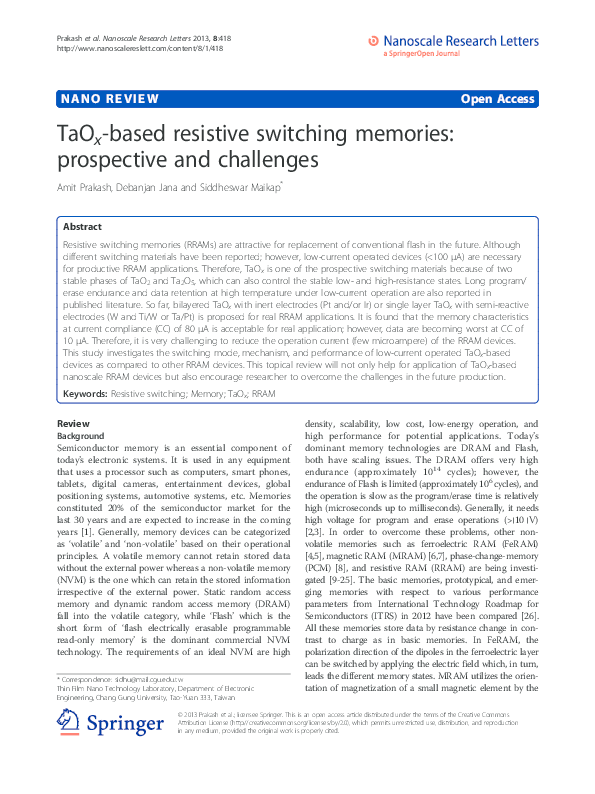 (PDF) TaOx-based resistive switching memories: prospective and challenges