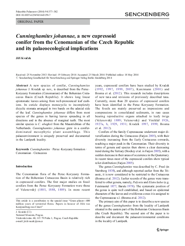 (PDF) Cunninghamites johannae, a new cupressoid conifer from the ...