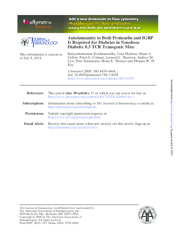(PDF) Transgenic Mice Nonobese Diabetic 8.3 TCR IGRP Is Required for ...