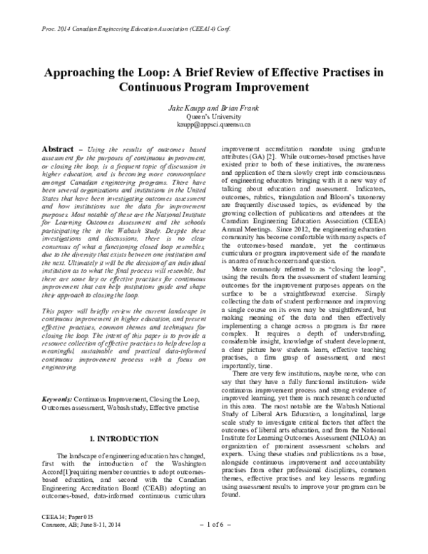 (PDF) Approaching the Loop: A Brief Review of Effective Practises in ...