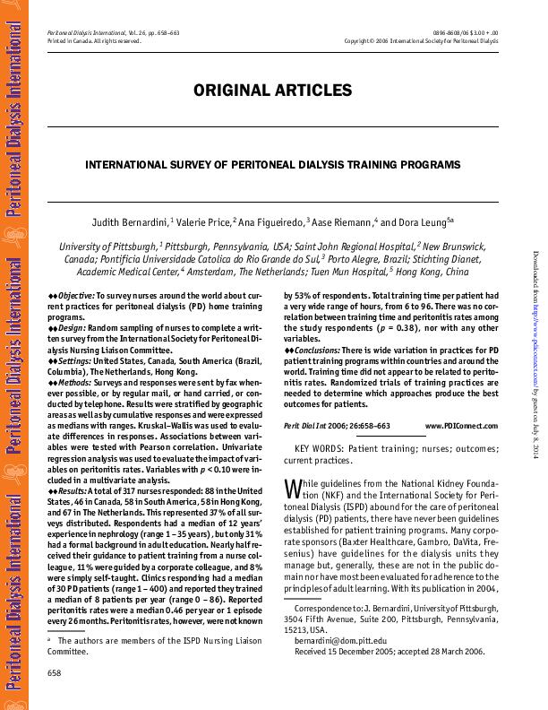(PDF) INTERNATIONAL SURVEY OF PERITONEAL DIALYSIS TRAINING PROGRAMS | Ana Figueiredo - Academia.edu