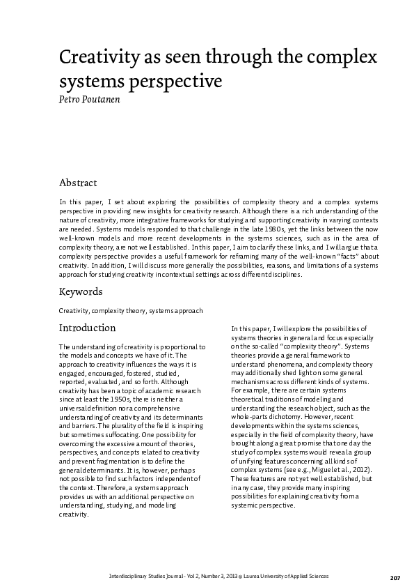 (PDF) Creativity as seen through the complex systems perspective