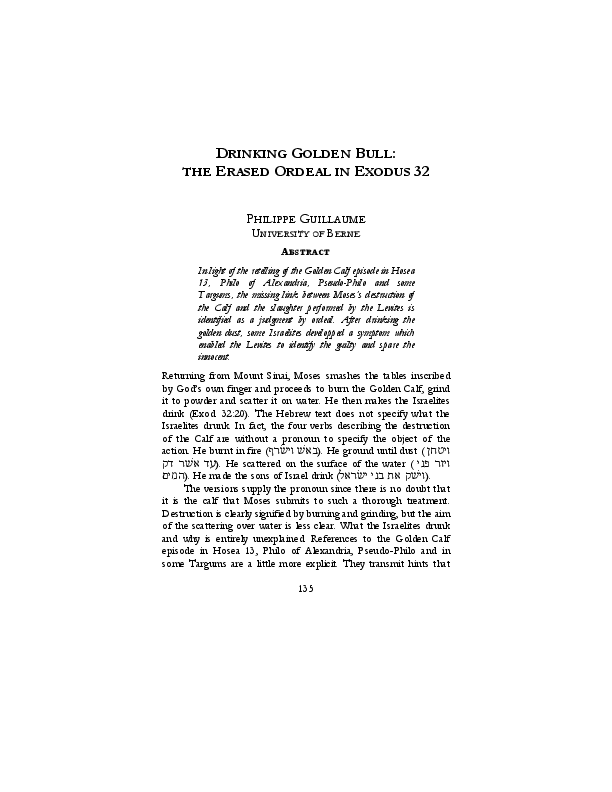 Drinking Golden Bull: the erased ordeal in Exodus 32