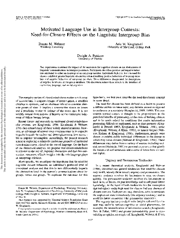 (PDF) Motivated Language Use in Intergroup Contexts: Need-for-Closure Effects on the Linguistic ...