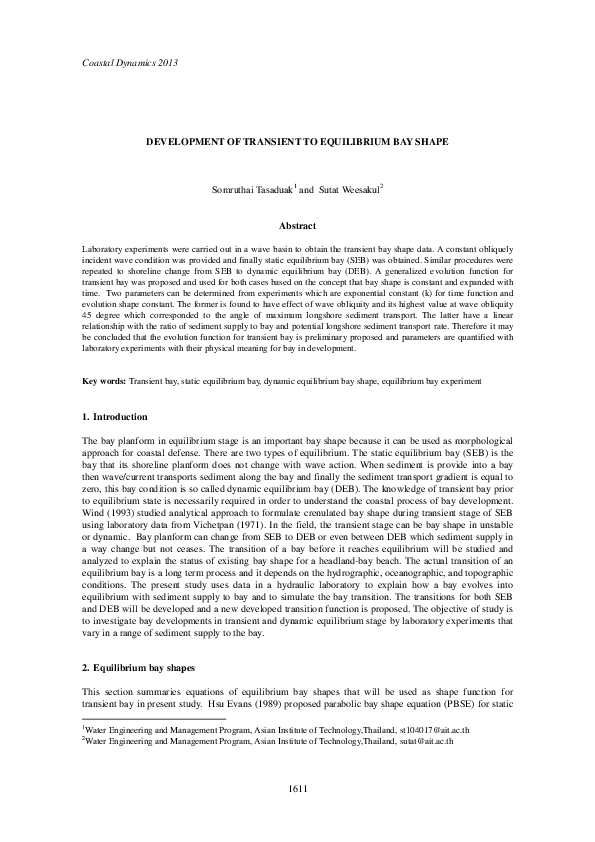 (PDF) Coastal Dynamics 2013 1611 DEVELOPMENT OF TRANSIENT TO ...