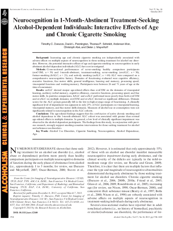 (PDF) Neurocognition in 1-Month-Abstinent Treatment-Seeking Alcohol ...