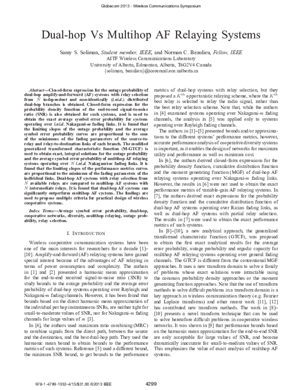 Pdf Dual Hop Vs Multihop Af Relaying Systems