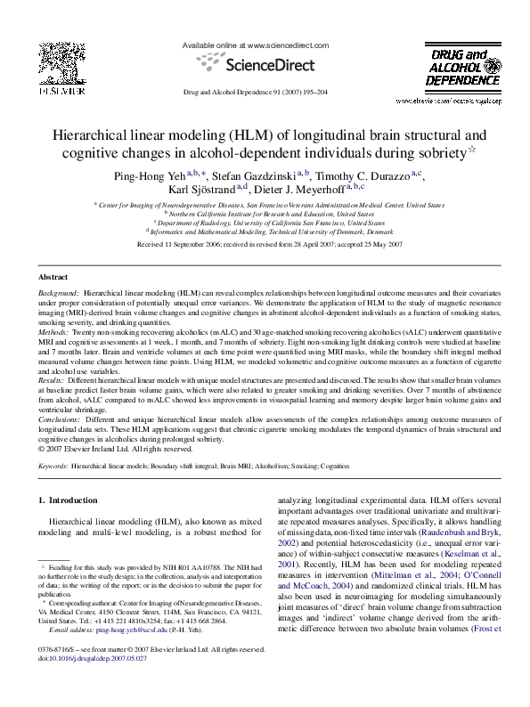 (PDF) Hierarchical linear modeling (HLM) of longitudinal brain ...