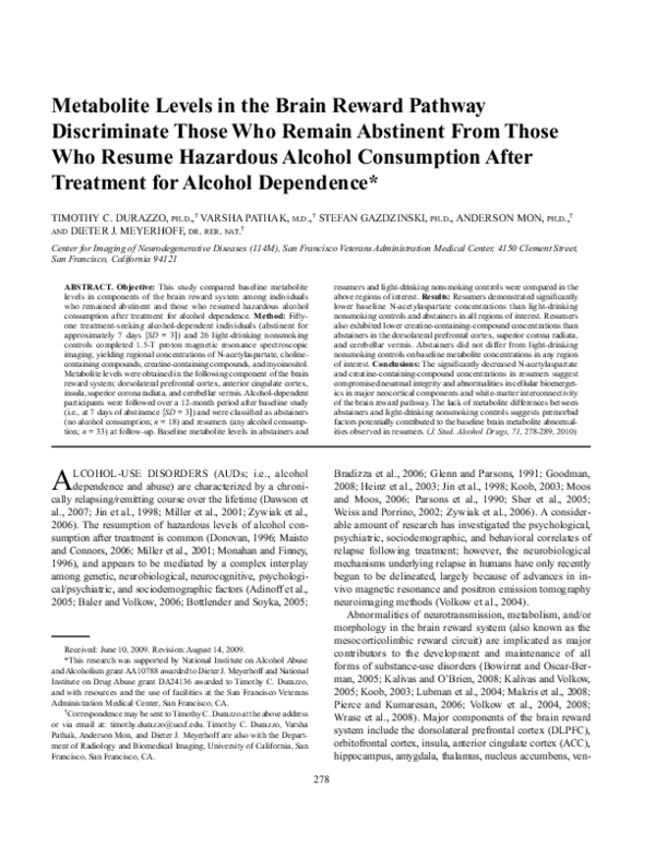 (PDF) Metabolite Levels in the Brain Reward Pathway Discriminate Those ...