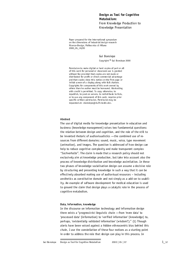 (PDF) Gui Bonsiepe Design as Tool for Cognitive Metabolism 2000 | 05 ...