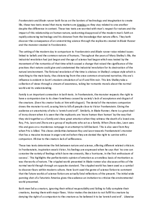 (DOC) Frankenstein and Blade runner