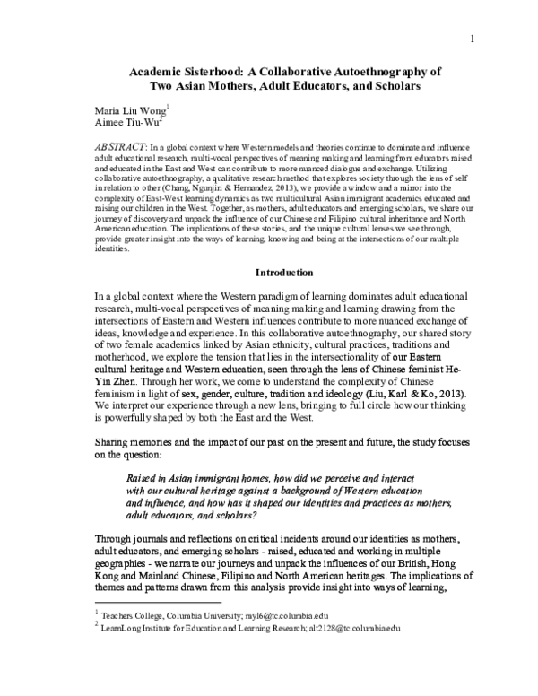 (PDF) "Academic Sisterhood: A Collaborative Autoethnography of Two ...