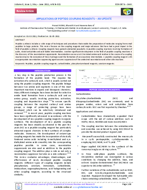 (PDF) PEPTIDE COUPLING REAGENTS – AN UPDATE