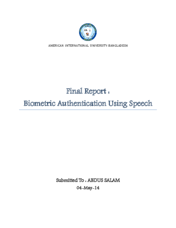 Doc Report About Biometric Authentication Using Speech