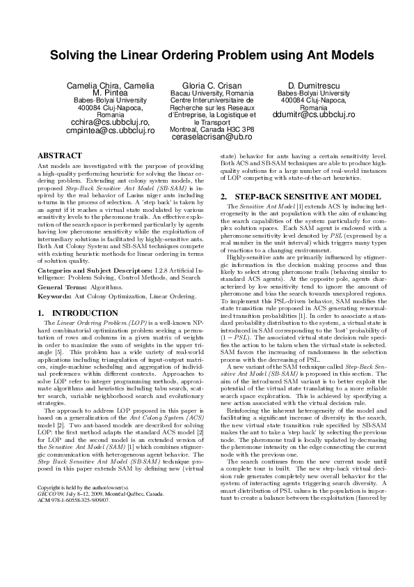 Pdf Solving The Linear Ordering Problem Using Ant Models 2894