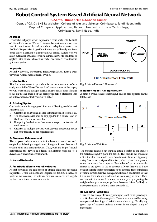 Robot Control System Based Artificial Neural Network 1