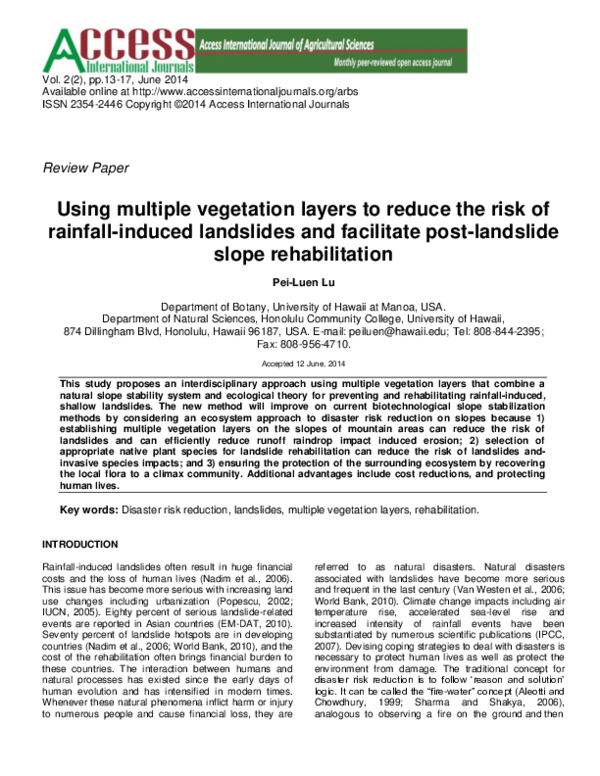 (PDF) Using multiple vegetation layers to reduce the risk of rainfall-induced landslides and ...