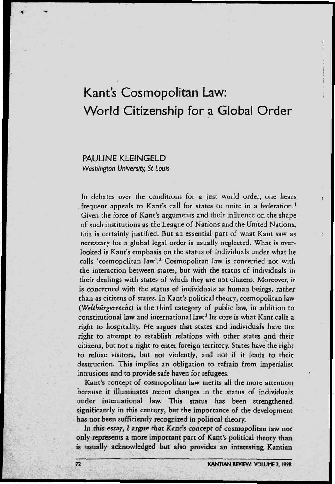 (PDF) Kant's Cosmopolitan Law: World Citizenship for a Global Order