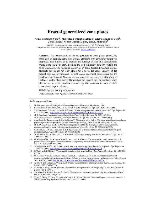 (PDF) Fractal generalized zone plates | Omel Mendoza-Yero - Academia.edu