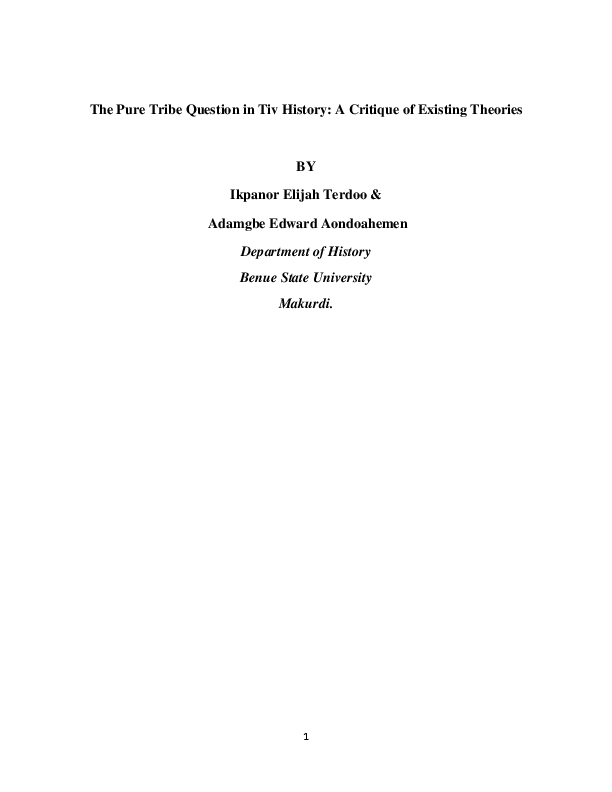 (DOC) The Pure Tribe Question in Tiv History: A Critique of Existing ...