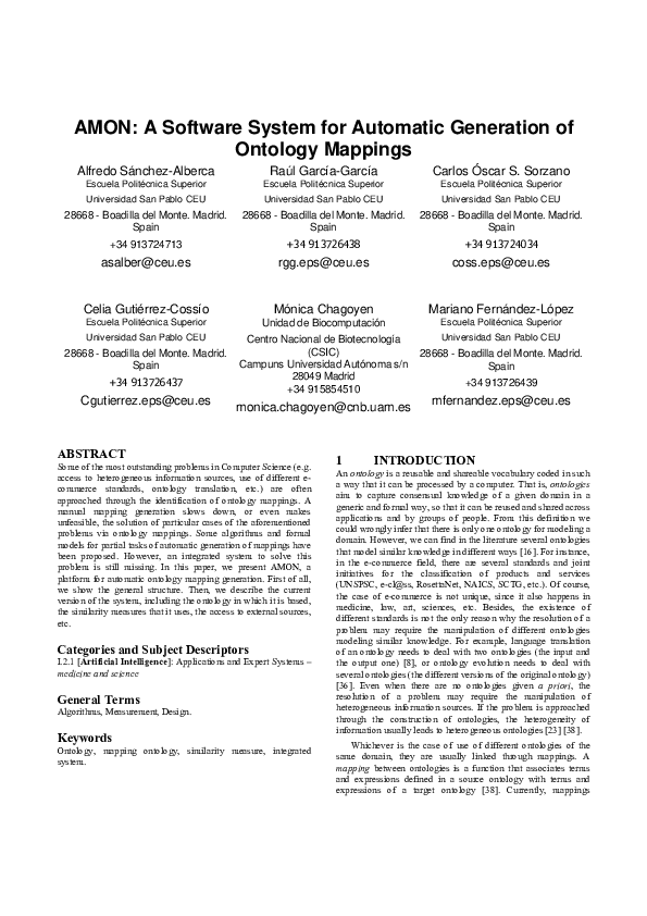 (PDF) AMON: A Software System for Automatic Generation of Ontology Mappings