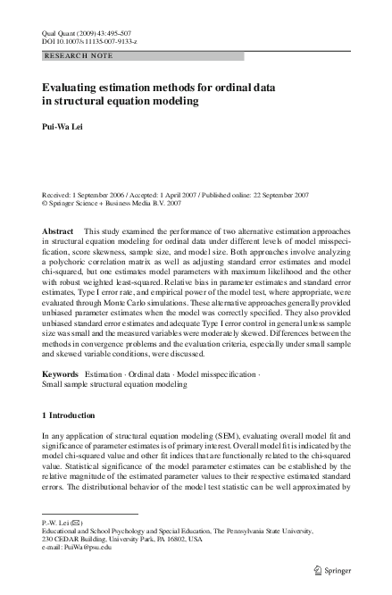 Pdf Evaluating Estimation Methods For Ordinal Data In Structural