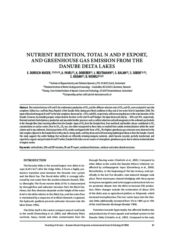 (PDF) Nutrient retention, total N and P export,