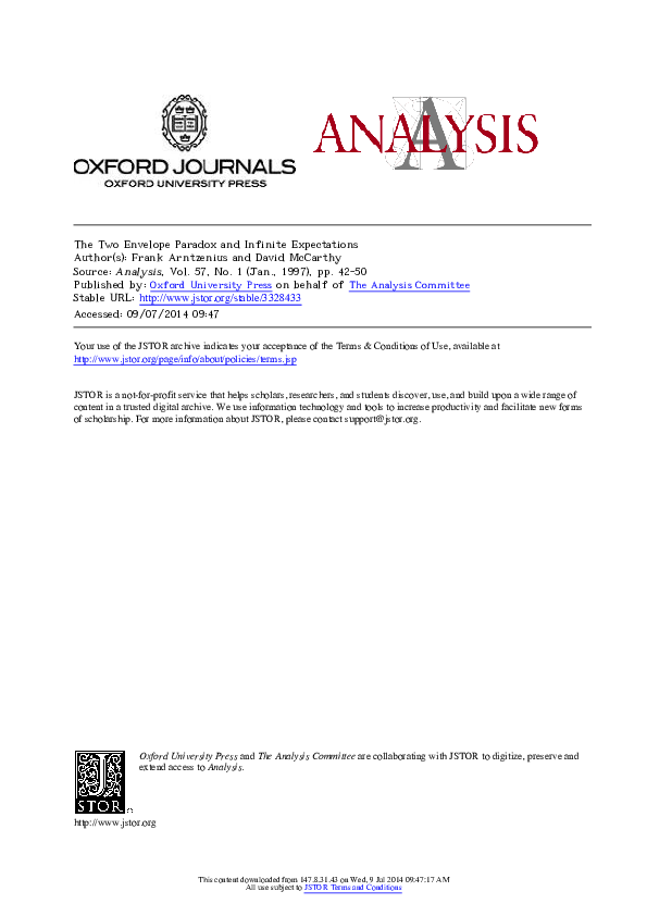 (PDF) The two envelope paradox and infinite expectations