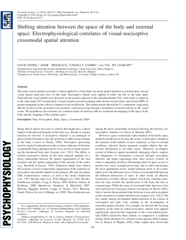 (PDF) Shifting attention between the space of the body and external space: Electrophysiological ...