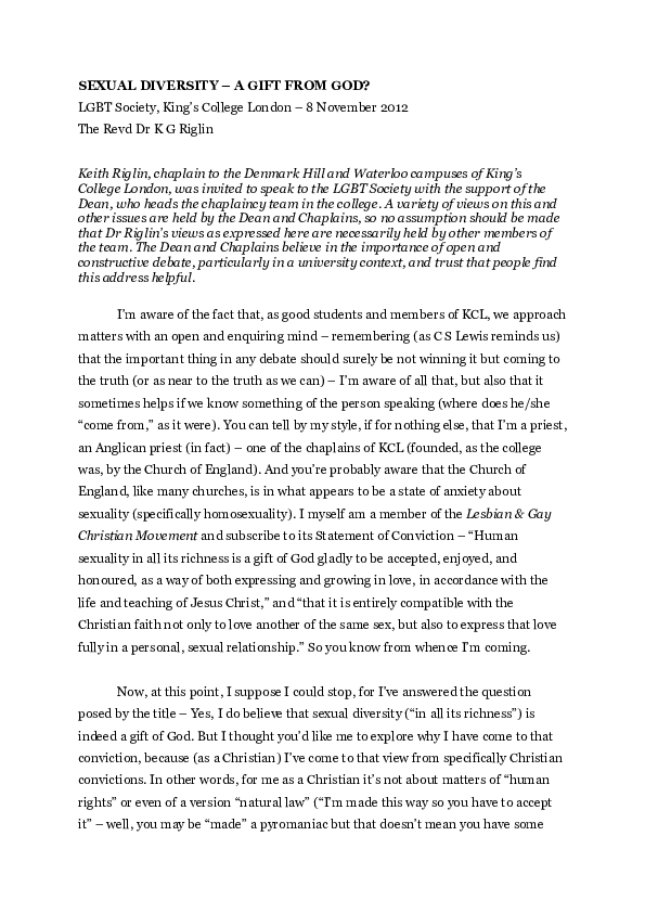 (PDF) Sexual Diversity - A Gift from God? (November 2012)
