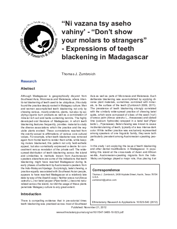 (PDF) “Ny vazana tsy aseho vahiny" - “Don’t show your molars to ...