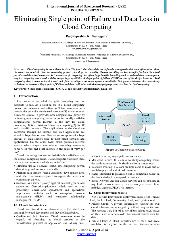 (PDF) Eliminating Single point of Failure and Data Loss in Cloud Computing