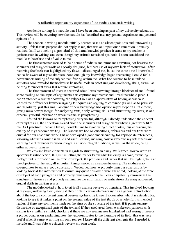 Academic writing reflective report