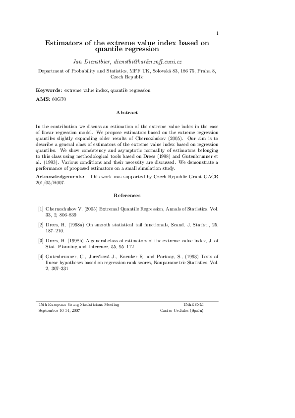 (PDF) Estimators of the extreme value index based on quantile regression | Jan Dienstbier ...