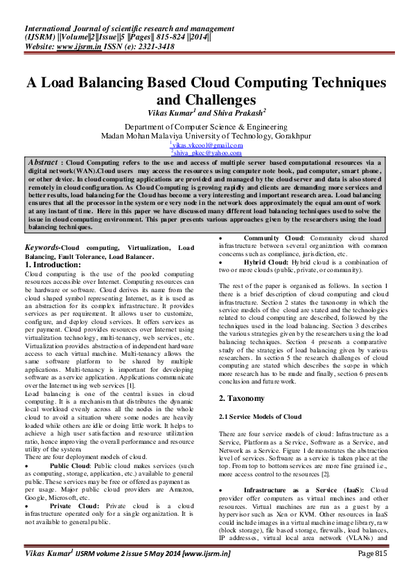 Pdf A Load Balancing Based Cloud Computing Techniques And Challenges