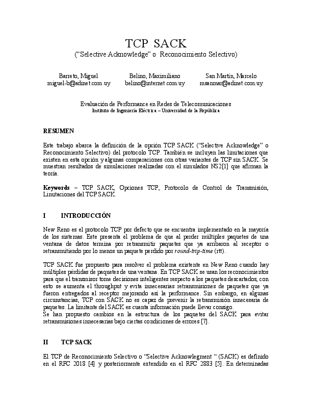 (PDF) TCP SACK ("Selective Acknowledge" o Reconocimiento Selectivo