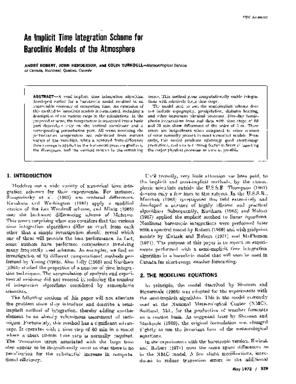 (PDF) An Implicit Time Integration Scheme for Baroclinic Models of the Atmosphere