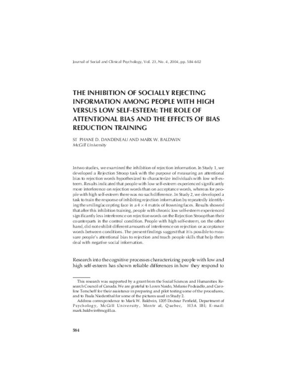 (PDF) The inhibition of socially rejecting information among people ...