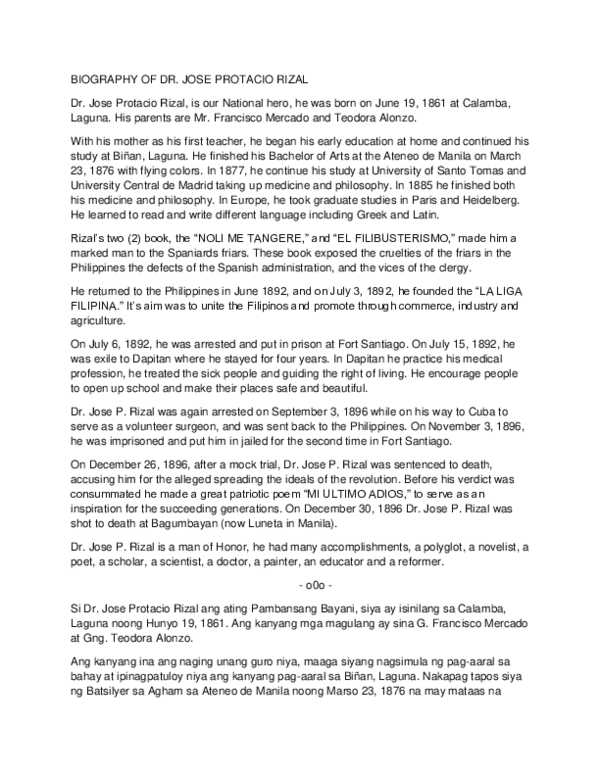 (DOC) BIOGRAPHY OF DR RIZAL